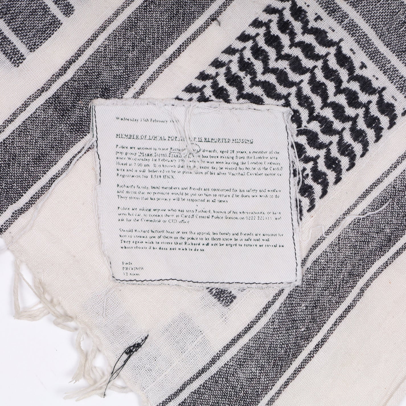 Raf Simons Autumn / Winter 2001 White Riot Riot Riot Keffiyeh Scarf ...