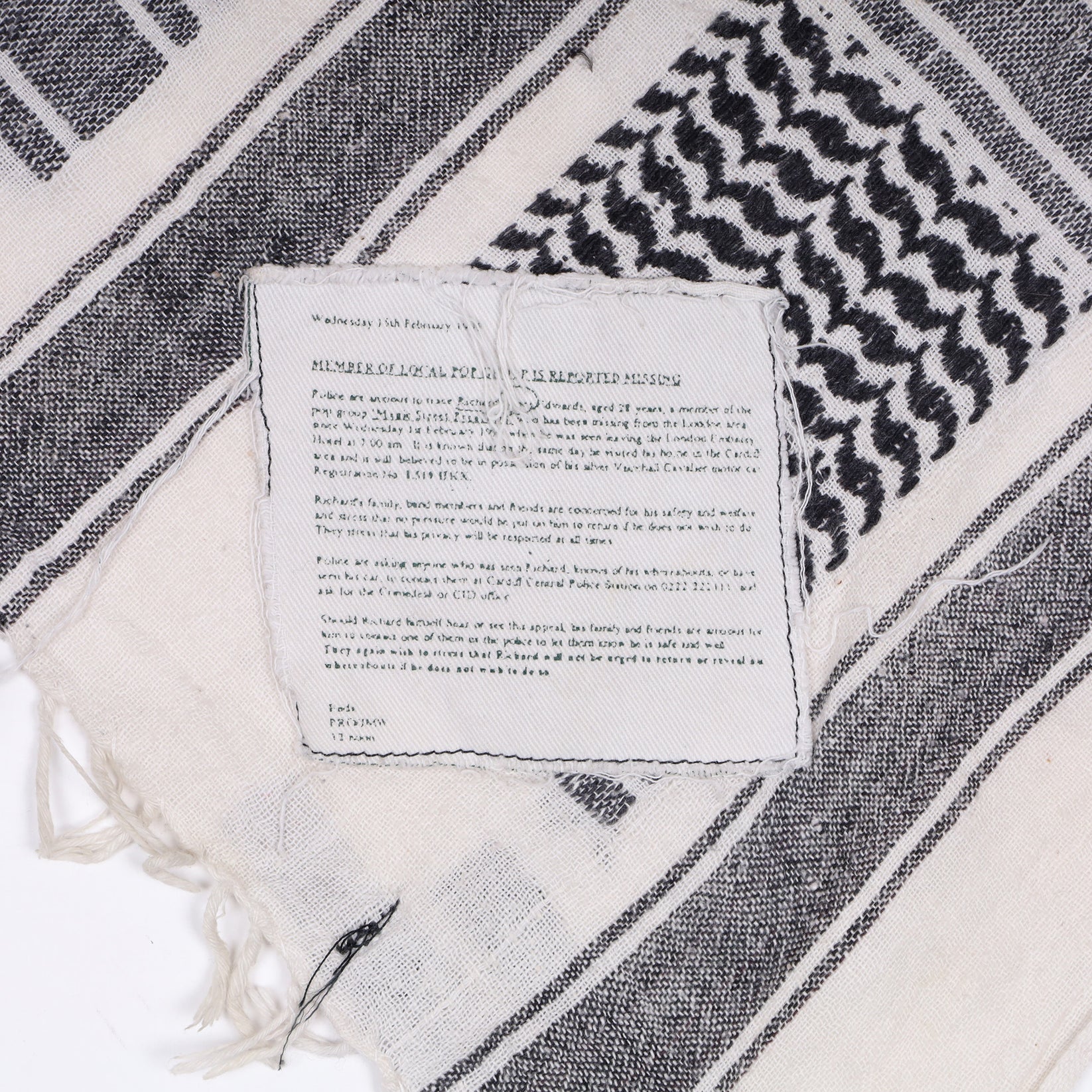 Raf Simons Autumn / Winter 2001 White Riot Riot Riot Keffiyeh Scarf ...
