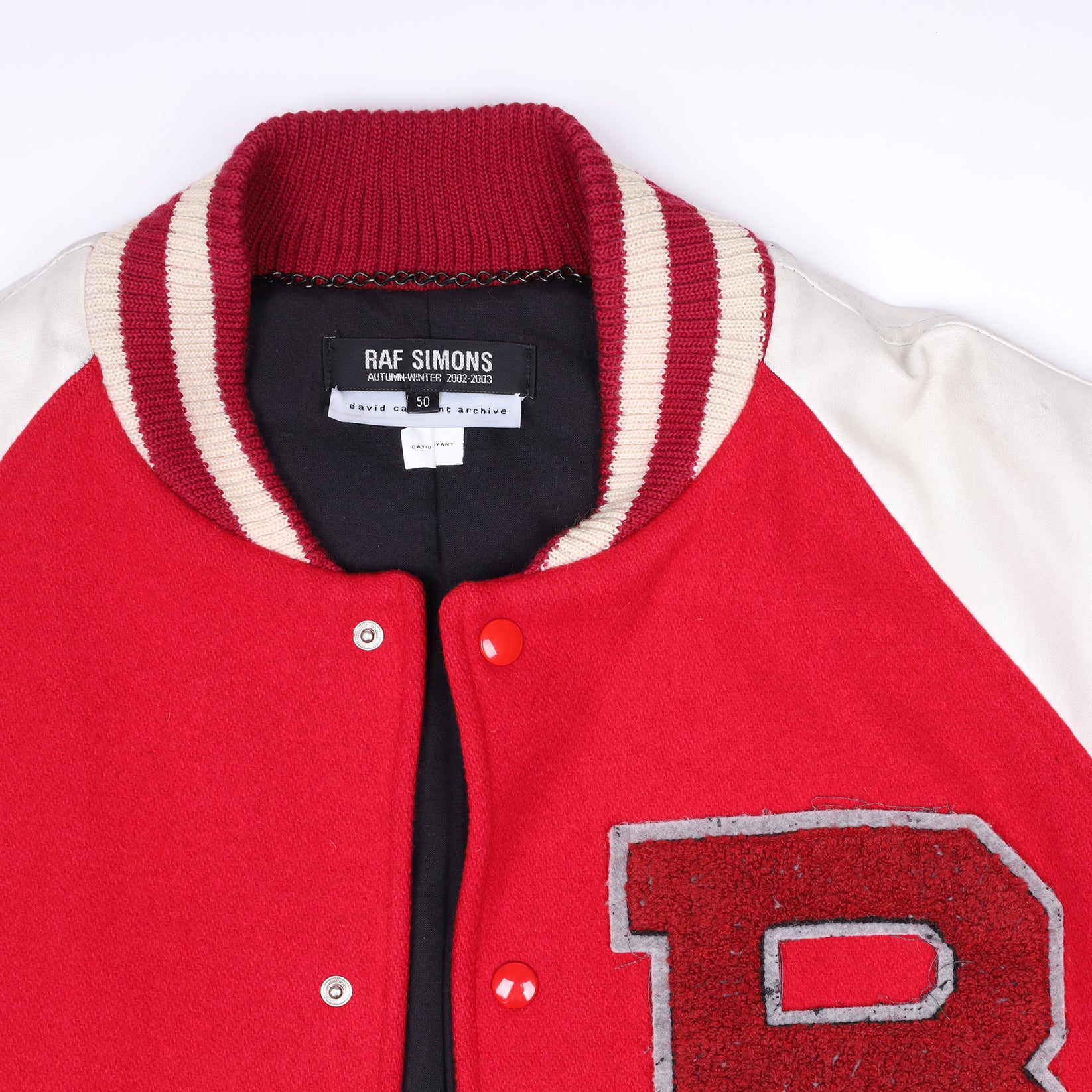 Raf Simons Autumn / Winter 2002 Red Letter Varsity Jacket – david ...